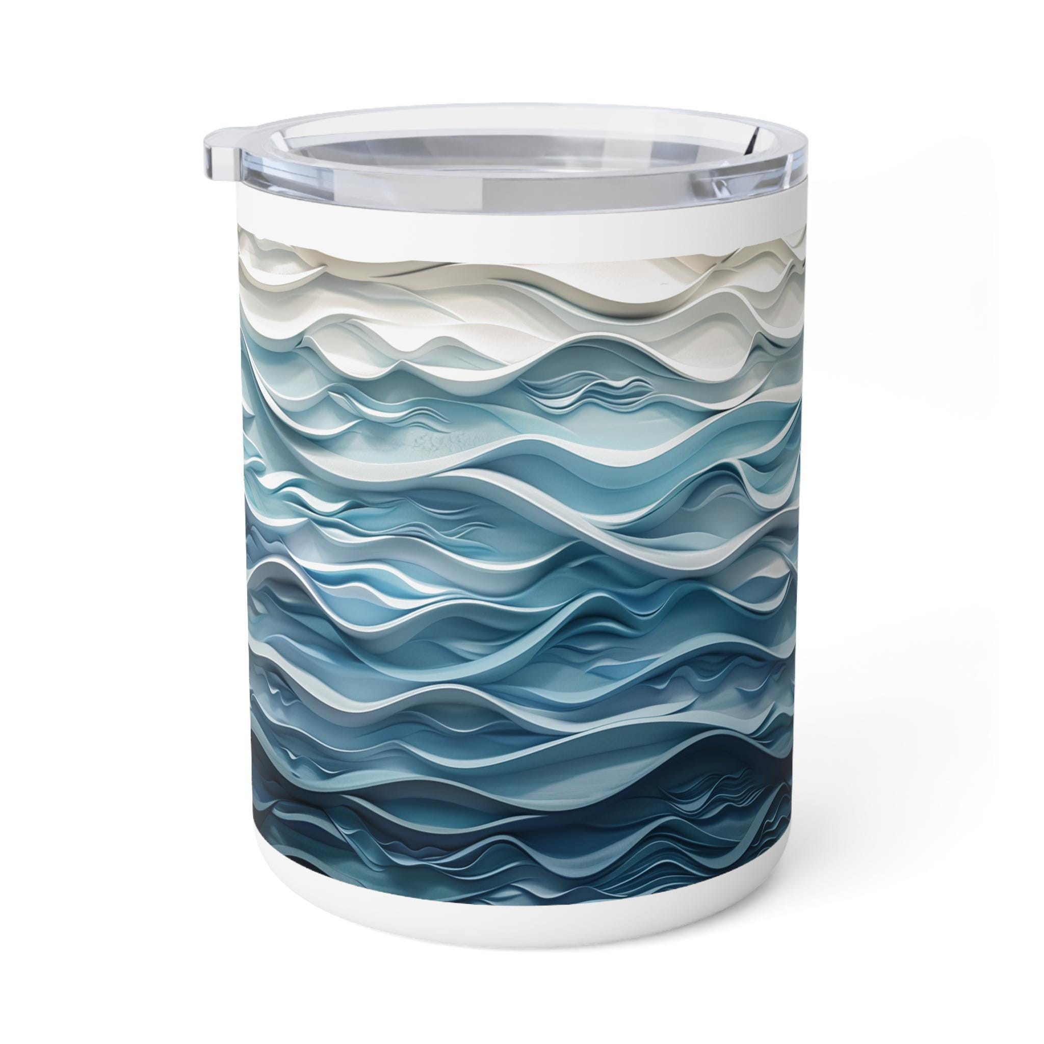 Waves Wall Insulated Travel Mug, Ocean Waves Surfer Cup, Waves Art Cup ...