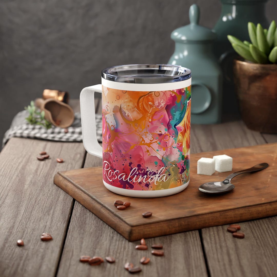 Rose Paint Splatter Liquid Tattoo Personalized Insulated Travel Mug ...