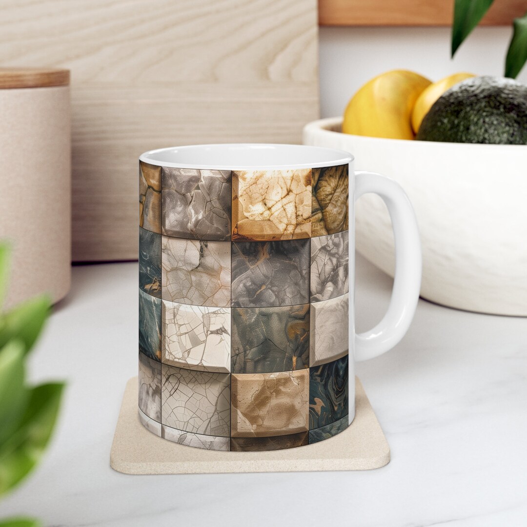 Mosaic Granite Blocks Coffee Mug, Quartz Square Tiles, Carrara Marble ...