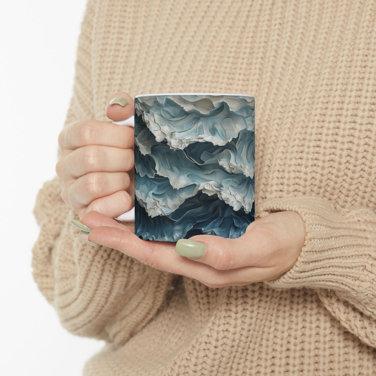 Ocean Waves Art Mug, Surfer Gift, Cool Mug Designs, Waves Crashing Mug ...