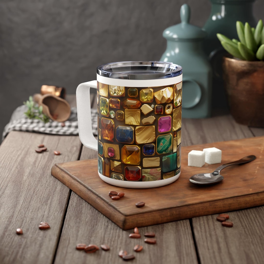Gold Jewels Diamonds Rubys Emeralds Shapes Design Insulated Travel Mug ...