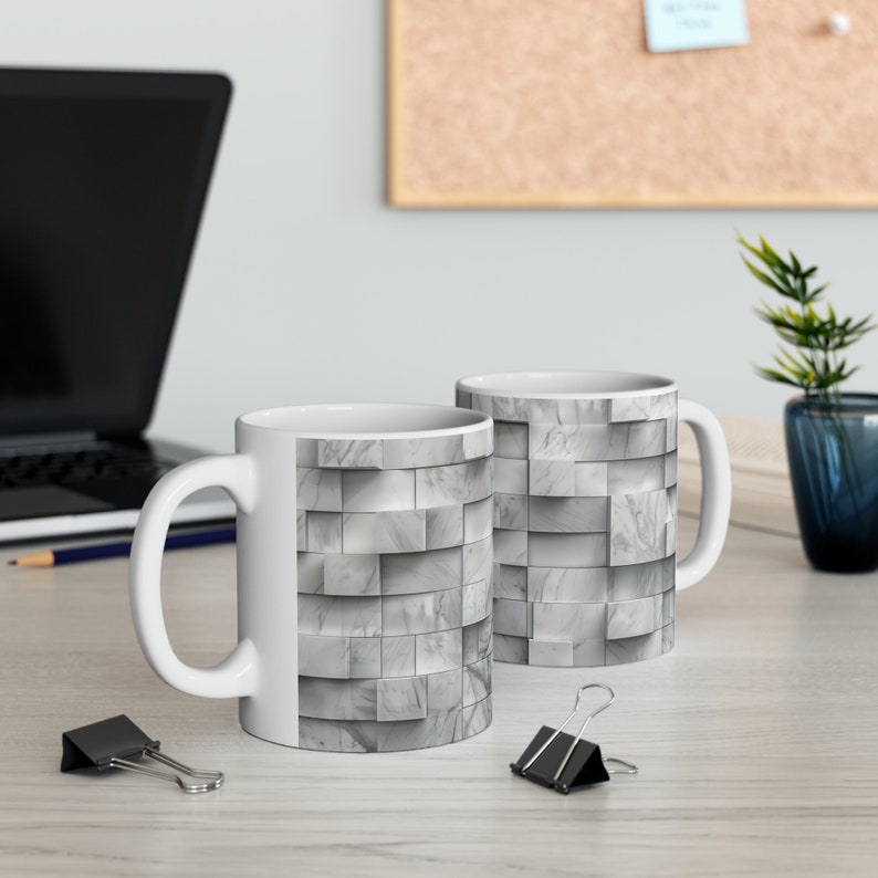 Carrara Marble Mosaic 02 Mug, Set of 4 Mugs, Marble Top Mug, Artsy Mug ...