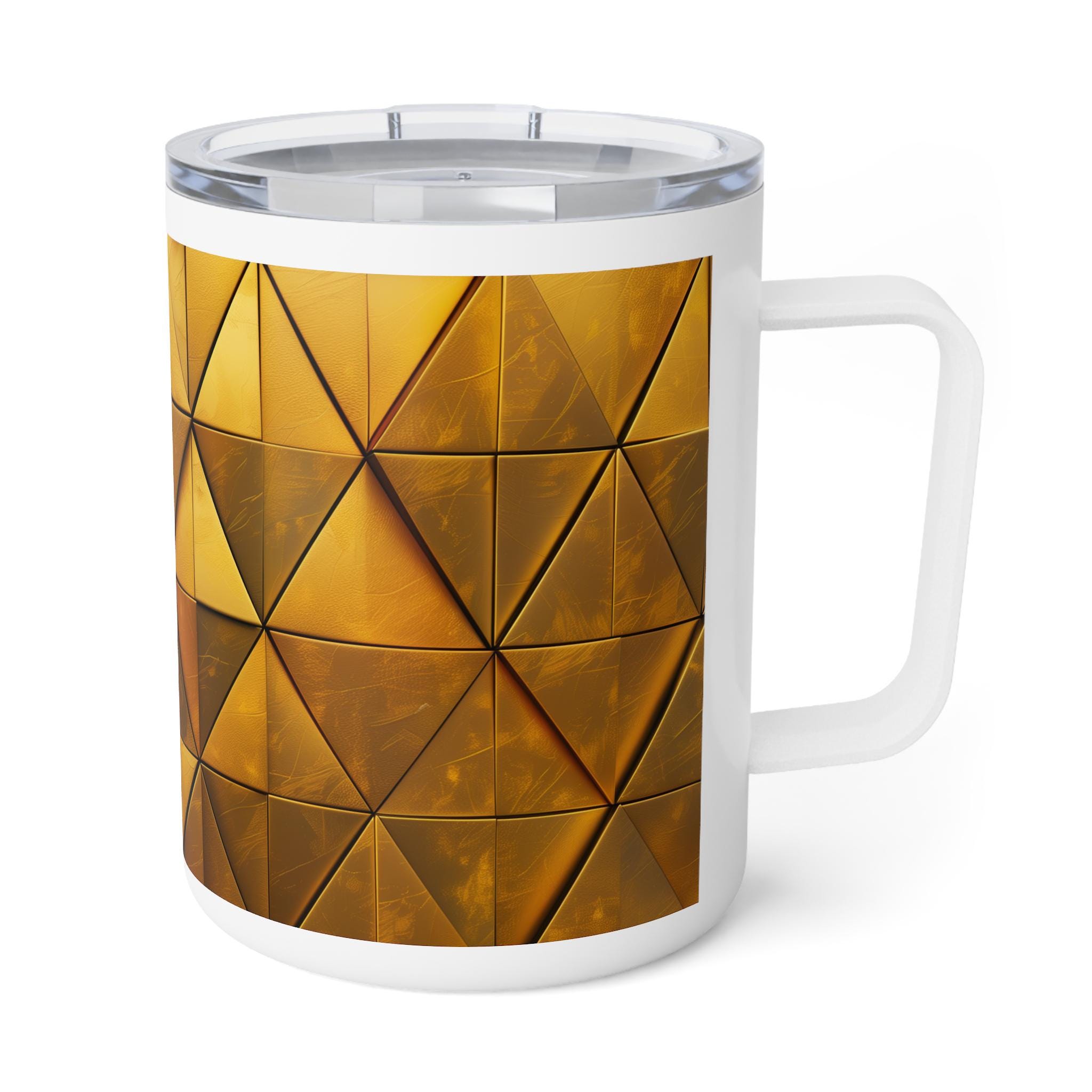 Gold Triangle Shapes Design Insulated Travel Mug, Golden Plated Cup ...