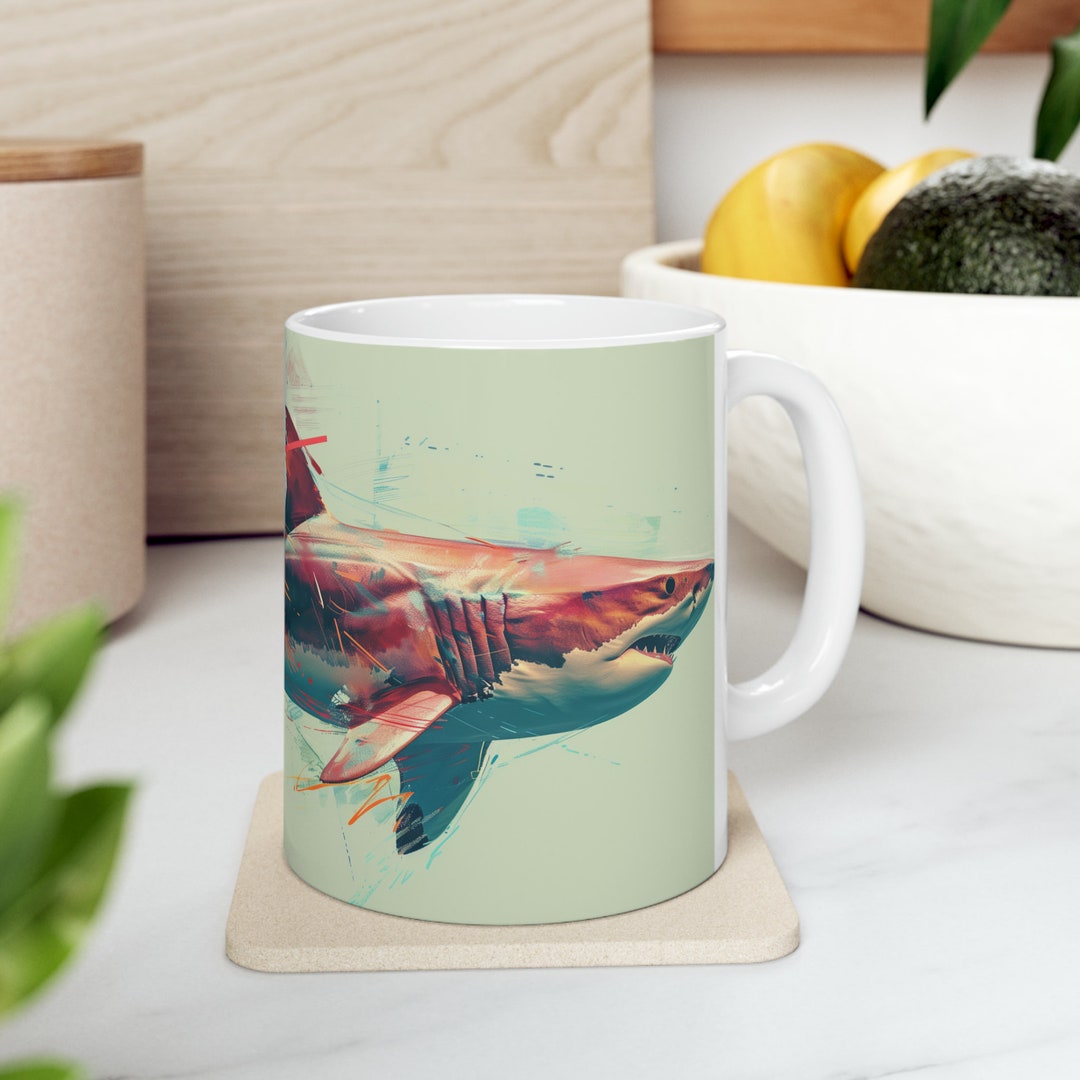 Shark Painting Mug, Fish Mug, Underwater Mug, Diving Mug, Tropical Fish ...