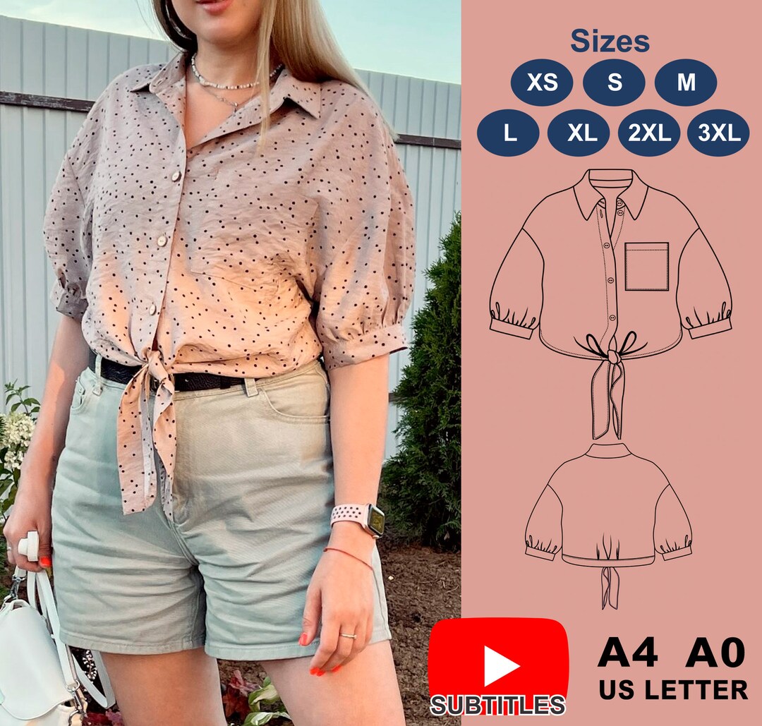 Cropped Shirt Sewing Pattern Pdf - Etsy