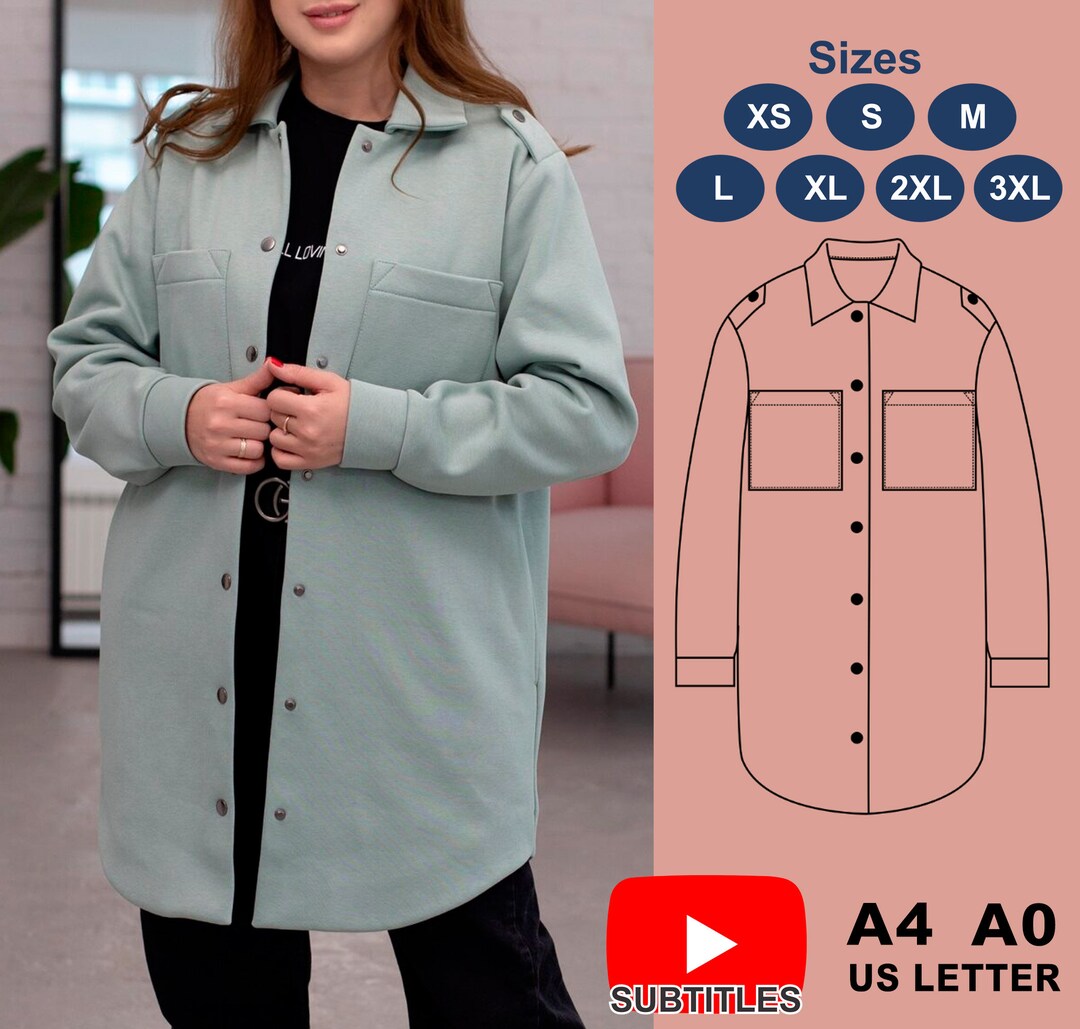 Long Shirt Jacket Sewing Pattern Pdf - Etsy