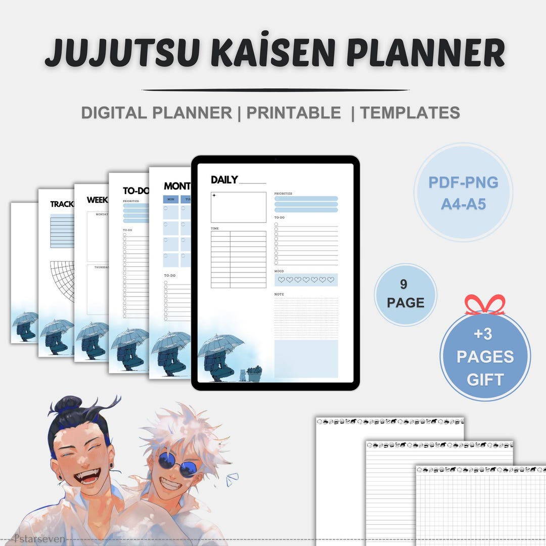 Satoru Gojo Themed Planner, Minimalist Jujutsu Kaisen Planner ...