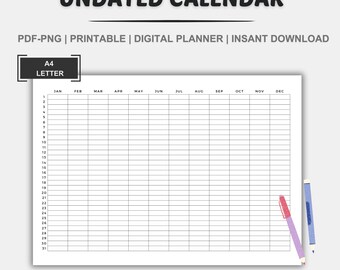 Printable Yearly Planner on 1 Page Landscape, Year at a Glance ...