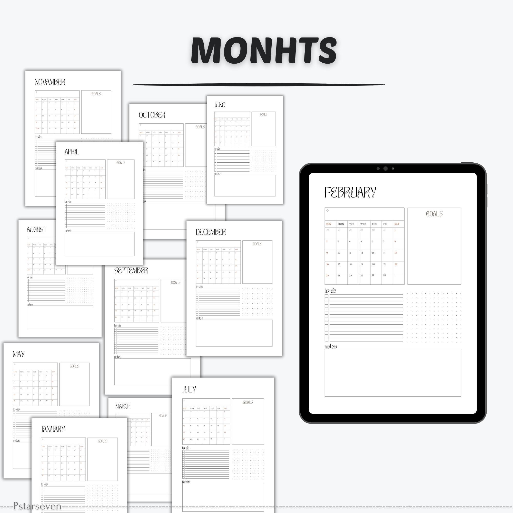 2025 Digital Planner: Monthly Calendar, Goodnotes Templates (PDF ...