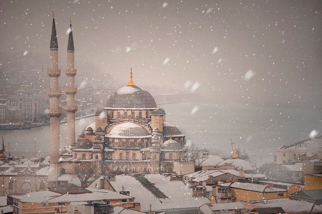 Istanbul, Turkey, Yeni Mosque, Snow, Islamic Wall Art Poster, Modern ...