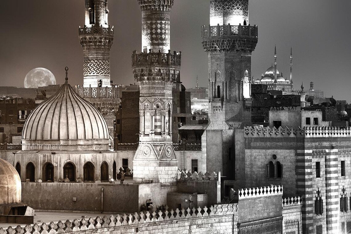 Al Azar Mosque: Cairo, Egypt - Black & White Islamic Wall Art, Museum ...