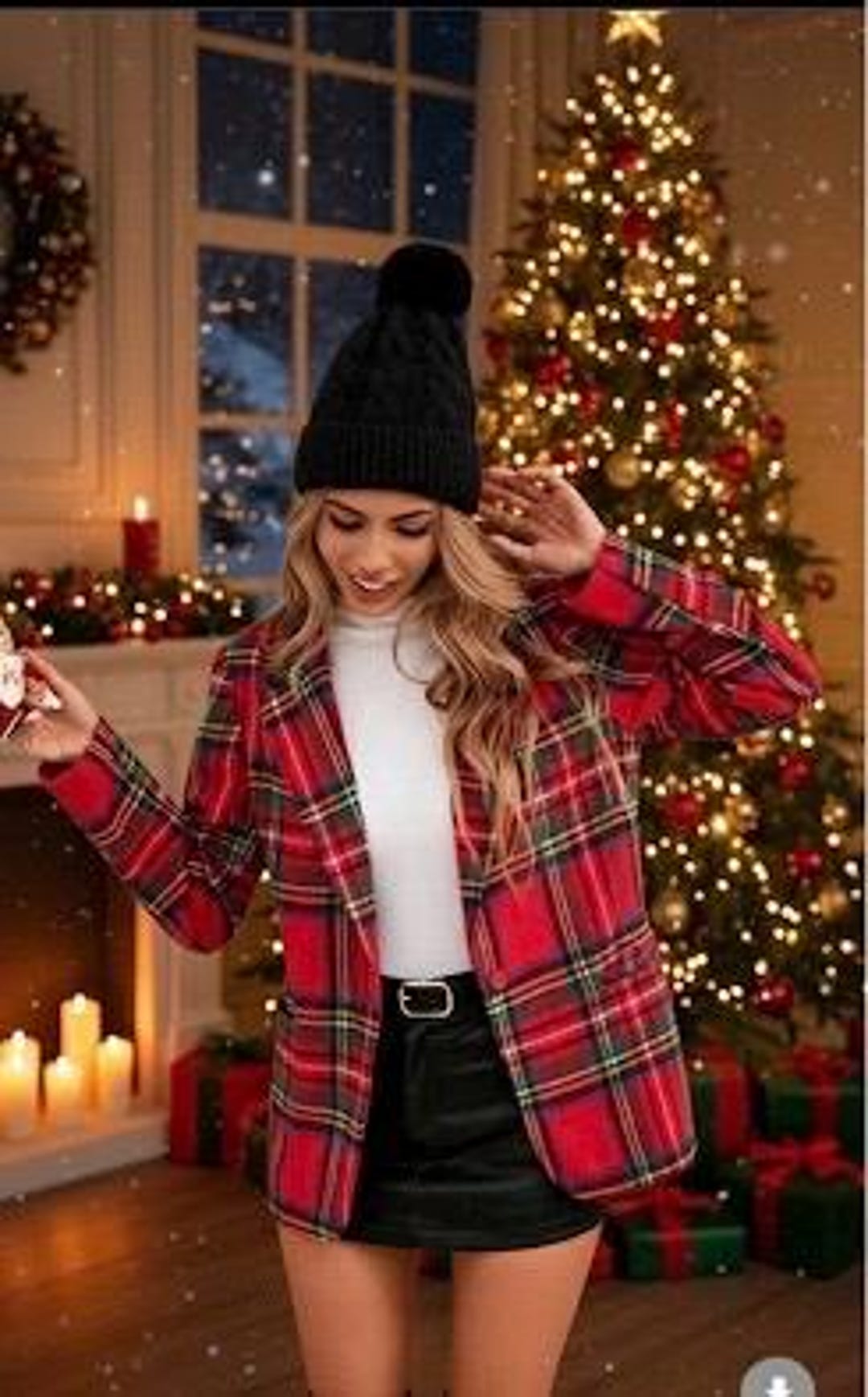 Holiday Plaid Blazer for Women Christmas Jacket | Casual Button Blazer ...