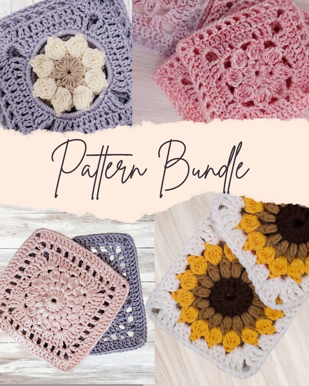 Crochet Flower Square Pattern Bundle, Blanket, Gift Ideas for Her, Baby ...