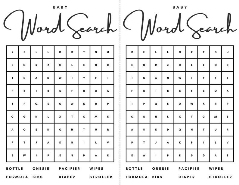 Baby Shower Word Search - Etsy