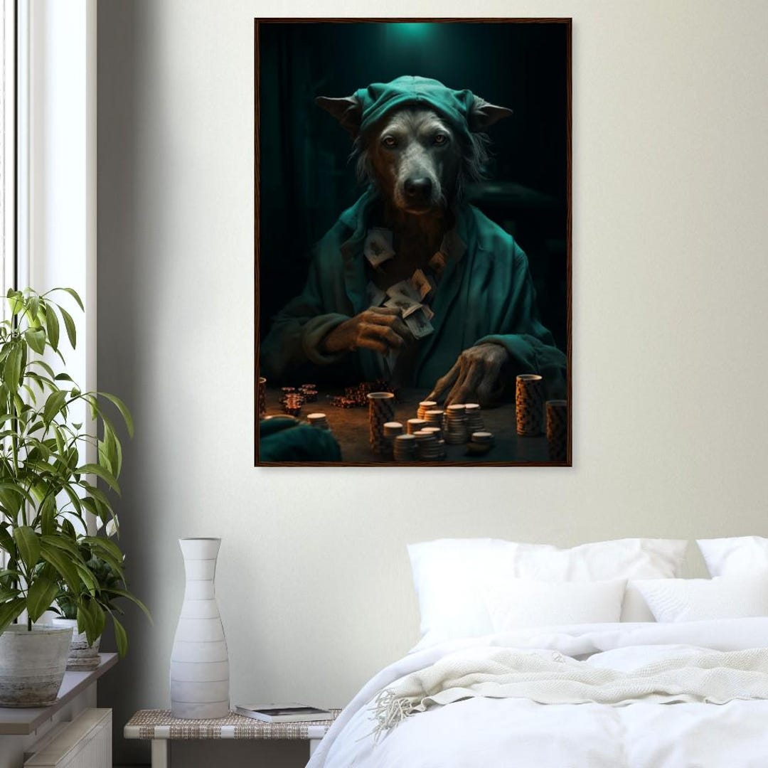 Poster on Matte Paper With Wooden Frame Poker Face Night Gambling in ...