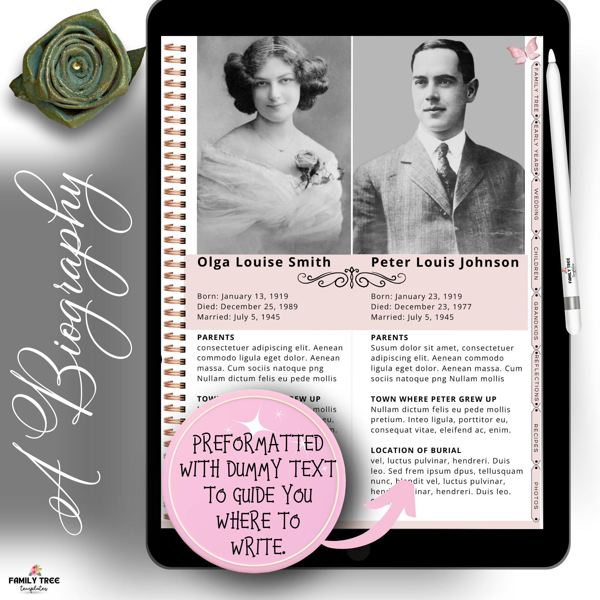 Editable Family History Book Template, Grandma's Biography, Genealogy ...