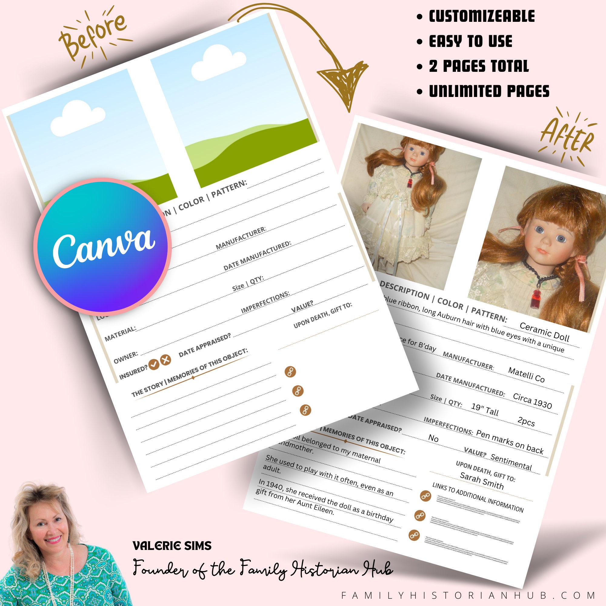 Editable Family Heirloom Tracker Template, Canva Genealogy Worksheet ...