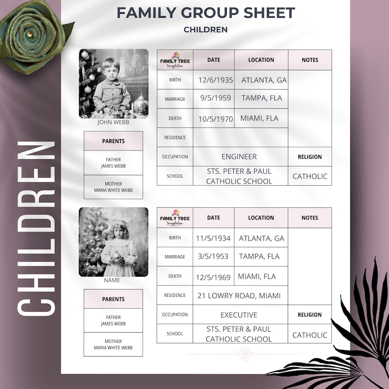 Family Group Sheets Genealogy Record Ancestor Template Digital Download ...