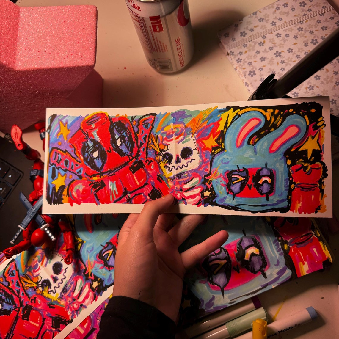 Small PRINT Deadpool BUNNY SUPERSTAR From Sketchbook X Silly Colorful ...
