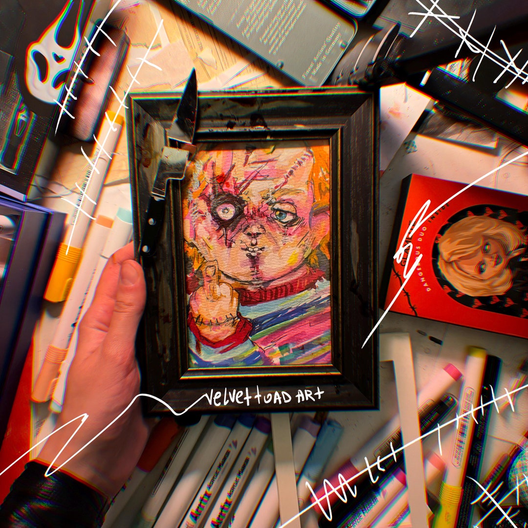 CHUCKY Movie X Art With Fake Small Knife and Vintage Frame Spooky ...