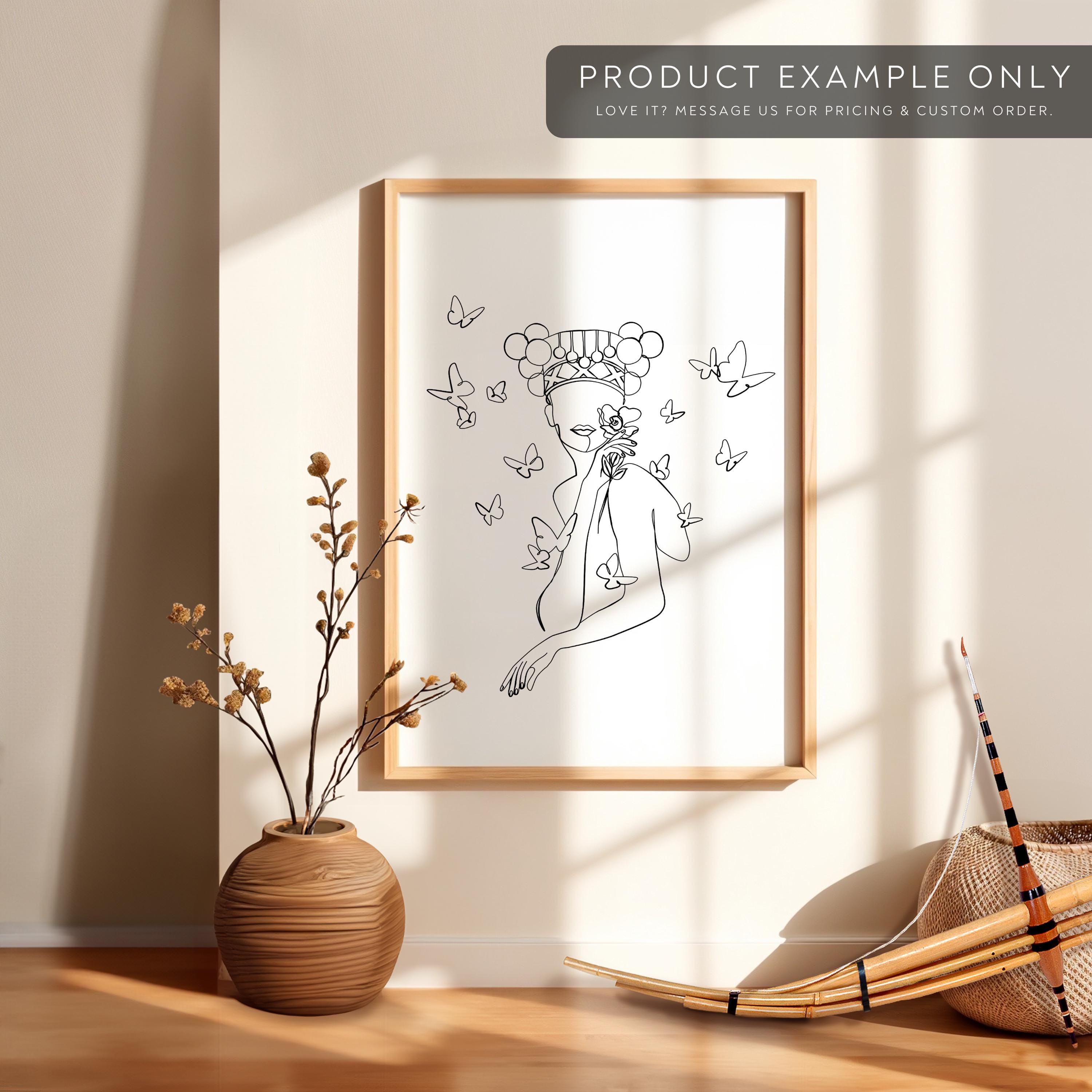 Modern Hmong Minimal Continuous Line Art | Woman Girl With Butterflies ...