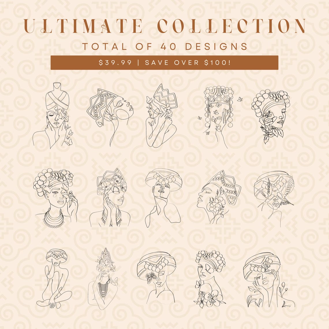Modern Hmong Minimal Continuous Line Art Collection Bundle | Woman Girl ...
