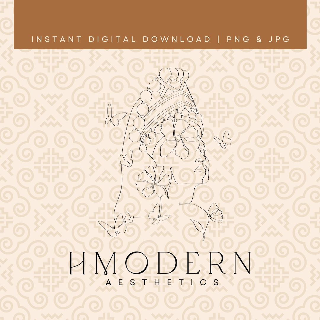 Modern Hmong Minimal Continuous Line Art | Woman Girl Butterflies ...