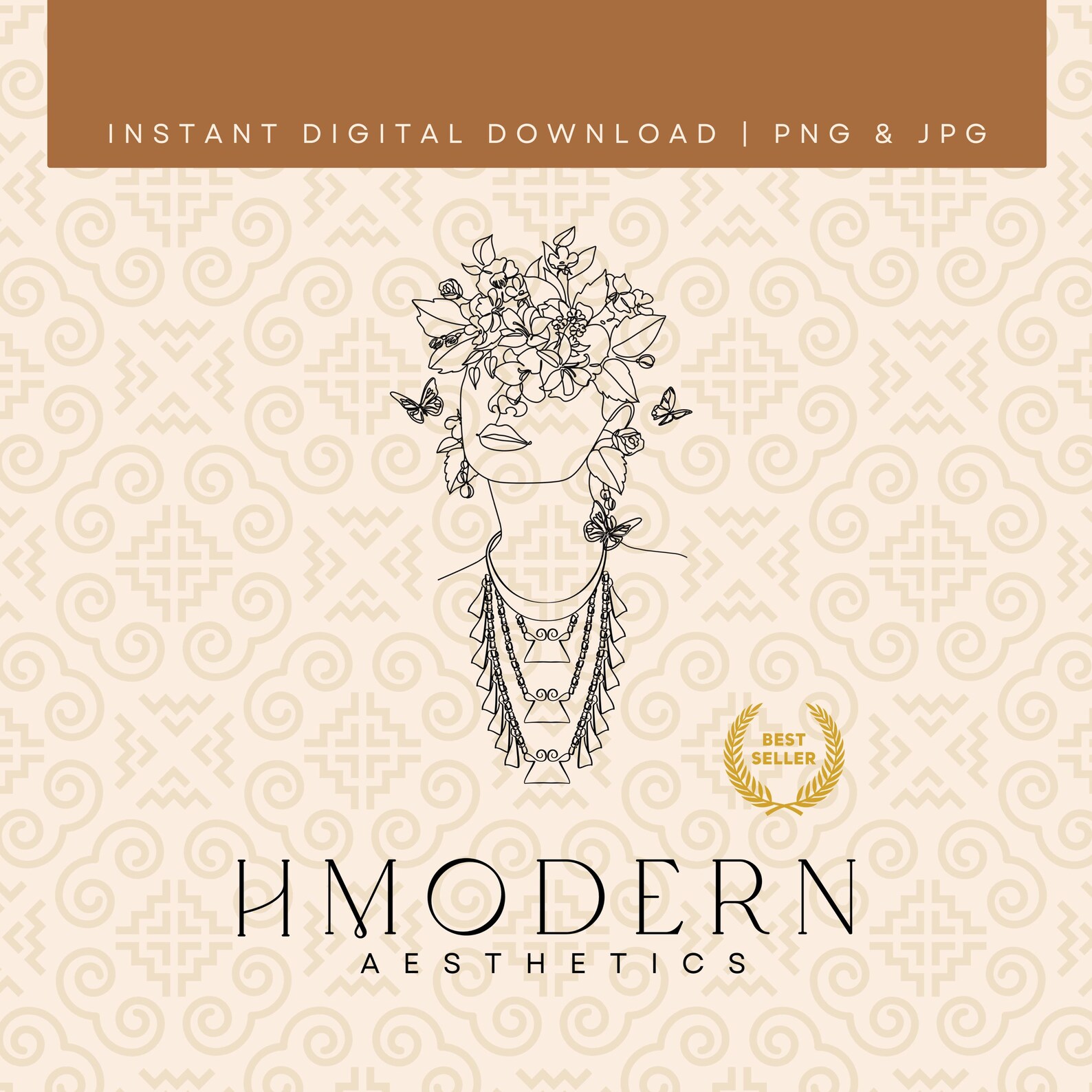 Modern Hmong Minimal Continuous Line Art | Woman Girl Butterflies ...