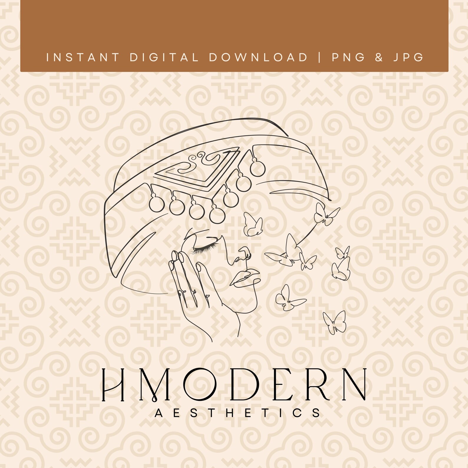 Modern Hmong Minimal Continuous Line Art | Woman Girl Half Butterflies ...