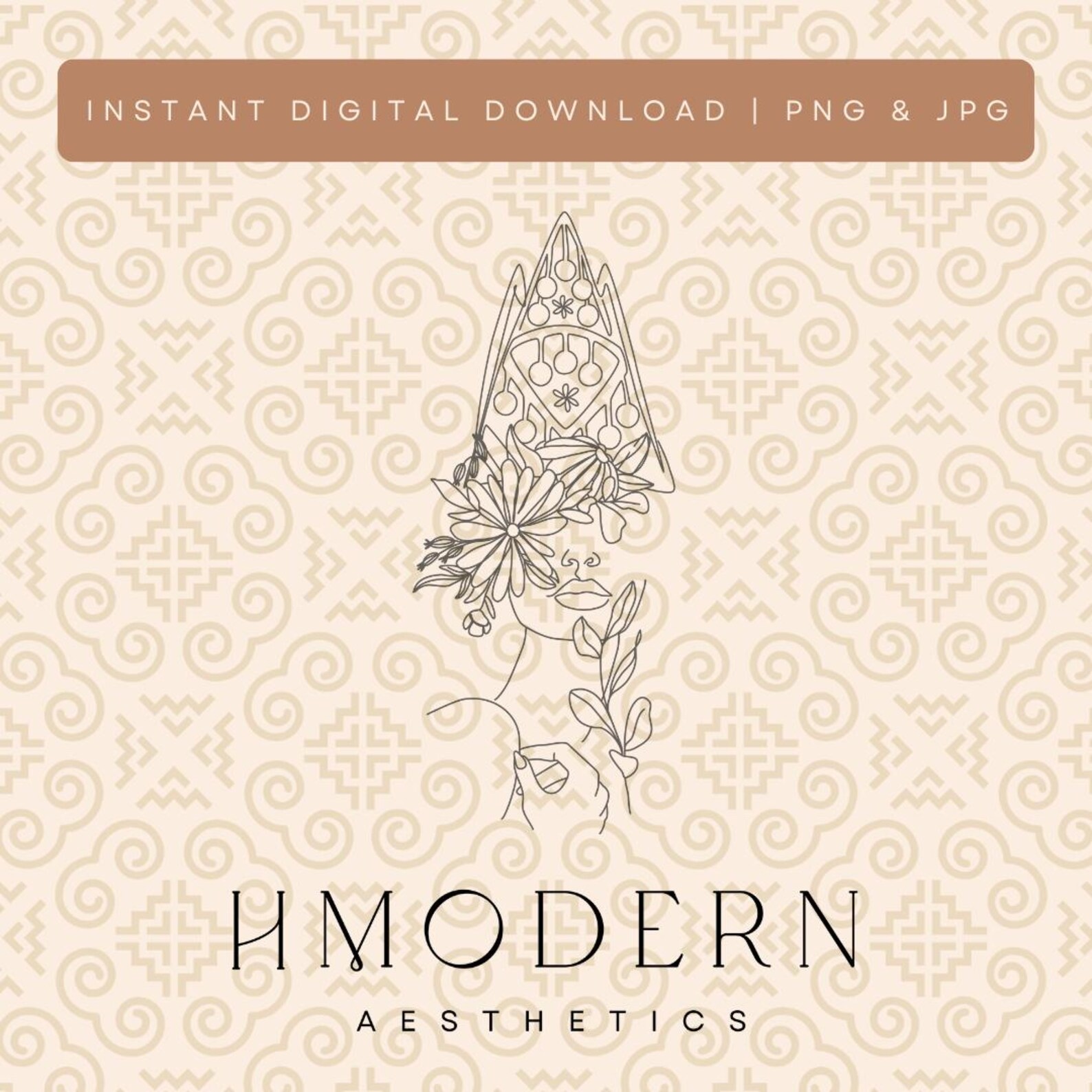 Hmong Woman Minimal Continuous Line Art, Princess Hat Floral Flowers ...