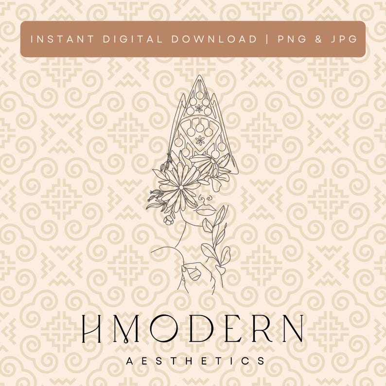 Hmong Woman Minimal Continuous Line Art, Princess Hat Floral Flowers ...