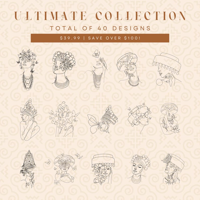 Modern Hmong Minimal Continuous Line Art Collection Bundle | Woman Girl ...