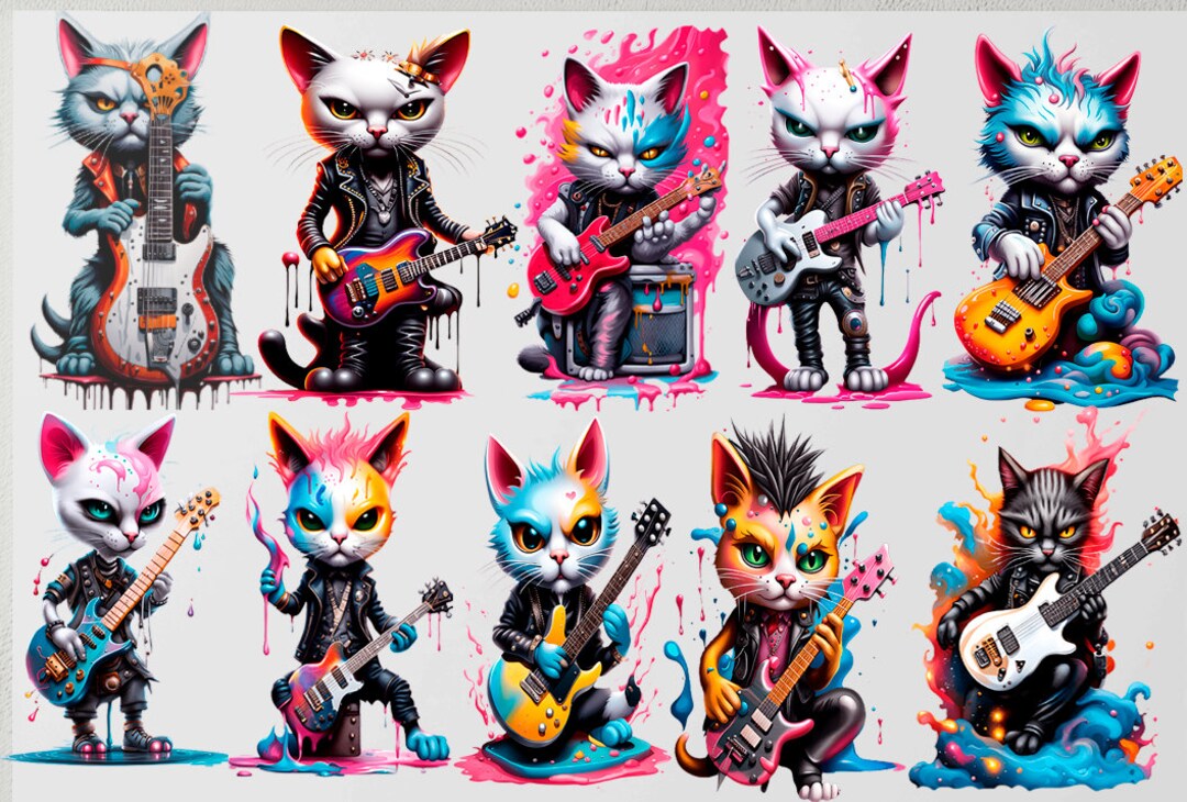 Cute Rocking Cats Clipart Png Bundle,high Quality Clipart,digital ...