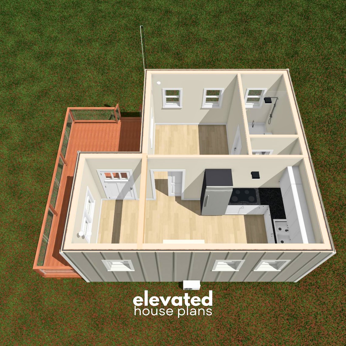Tiny House Plans, 16x22 ADU, Small Cabin Plans, 1 Bedroom With Deck and ...