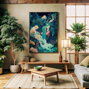 Hokusai Inspired Waterfall Print: Japanese Mountain Landscape Art - Etsy