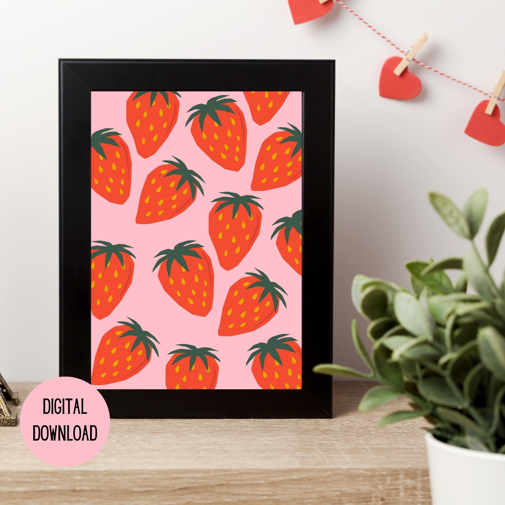 Strawberry Wall Art, Digital Download, Home Decor, Posters, Printable ...