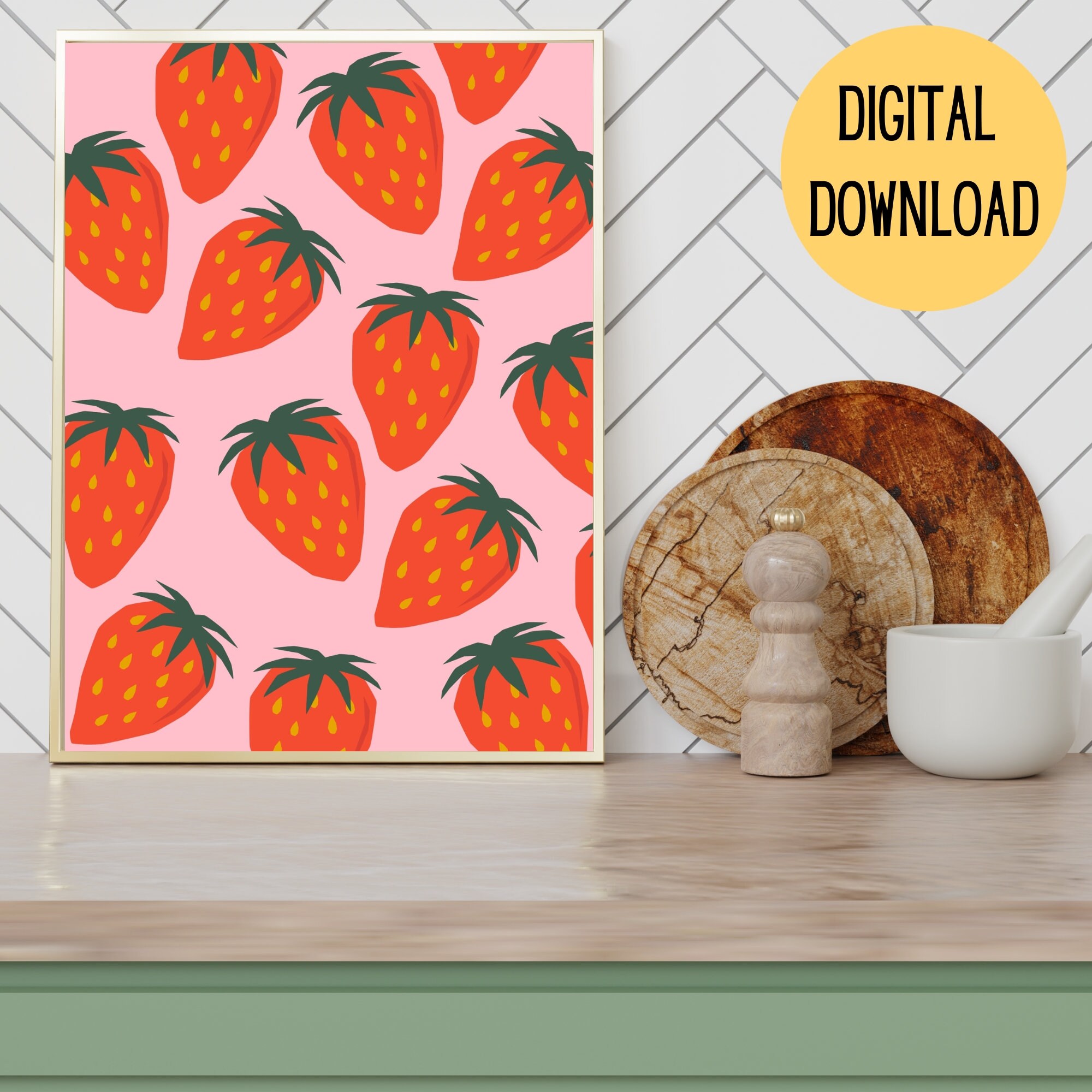 Strawberry Wall Art, Digital Download, Home Decor, Posters, Printable ...