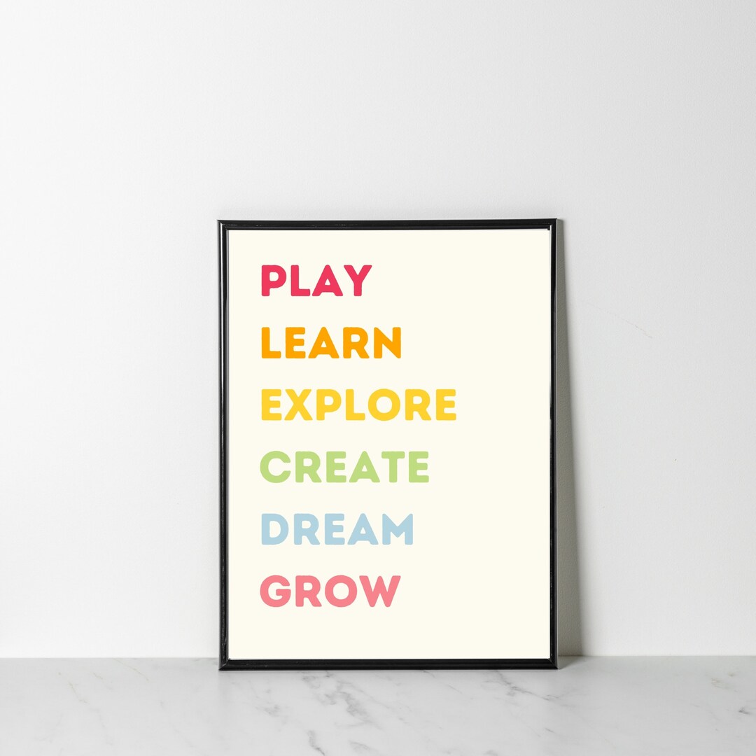 Play Learn Grow Wall Art, Homeschool Art, Kids Poster, Classroom Poster ...