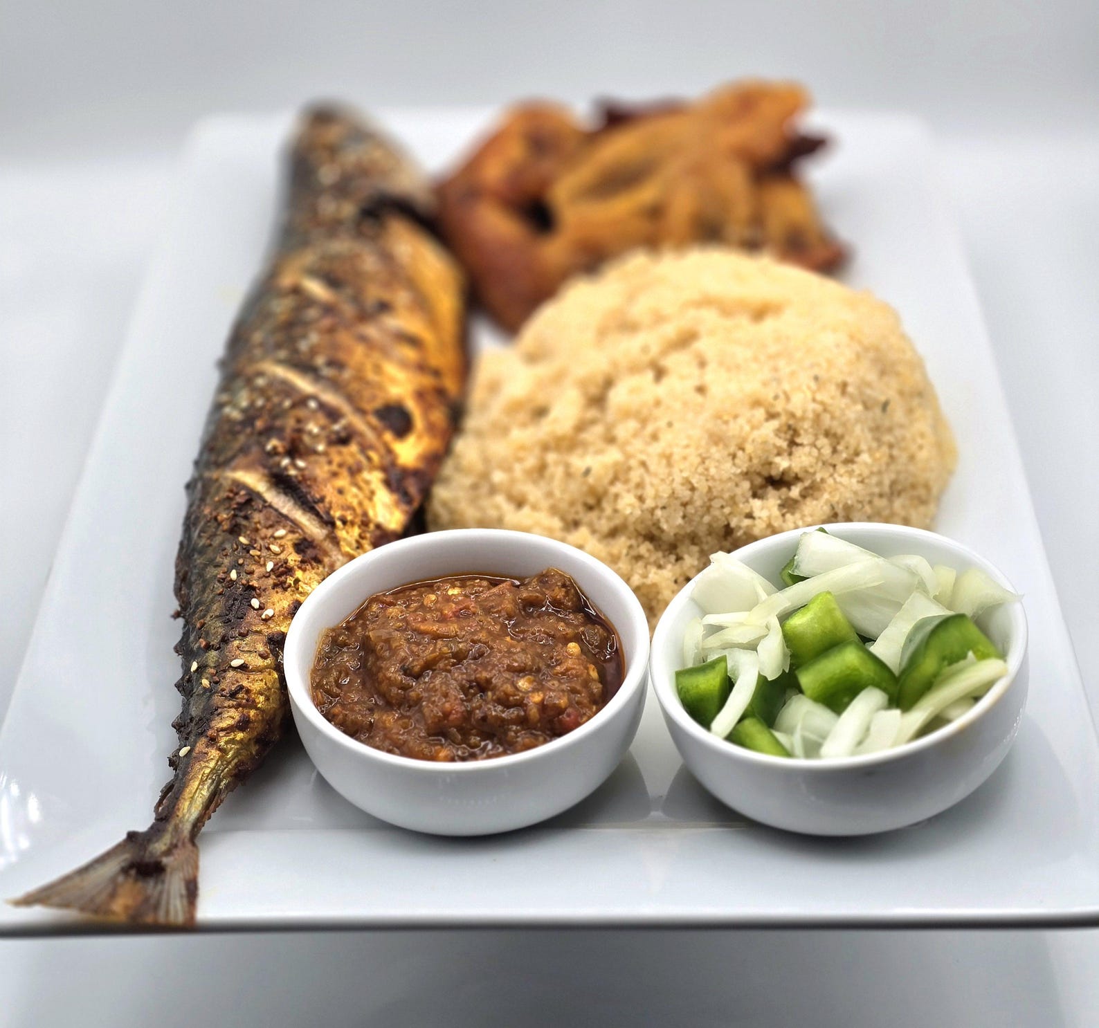 Fish, Fried Plantain, and Attieke | African Food | Liberian Food | - Etsy