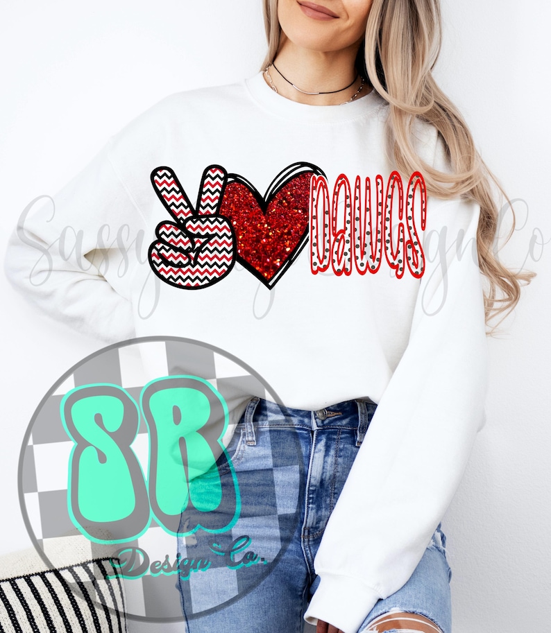 Peace Love Dawgs Digital Png, Team Georgia, Football Png, Black and Red ...