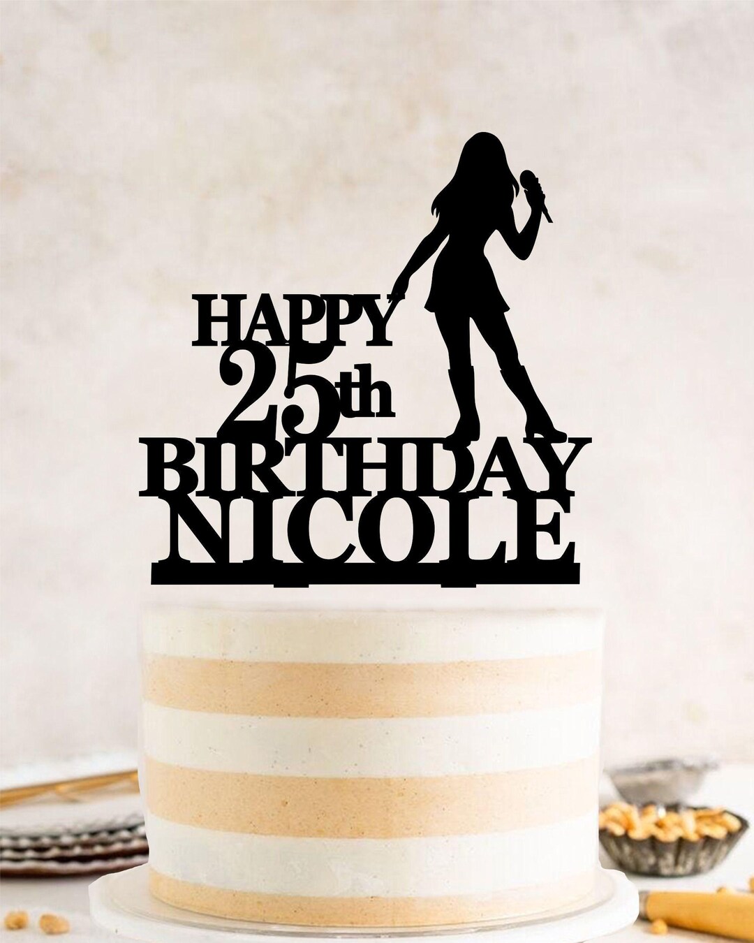 Singer Birthday Cake Topper, Personalized Microphone Karaoke Name ...