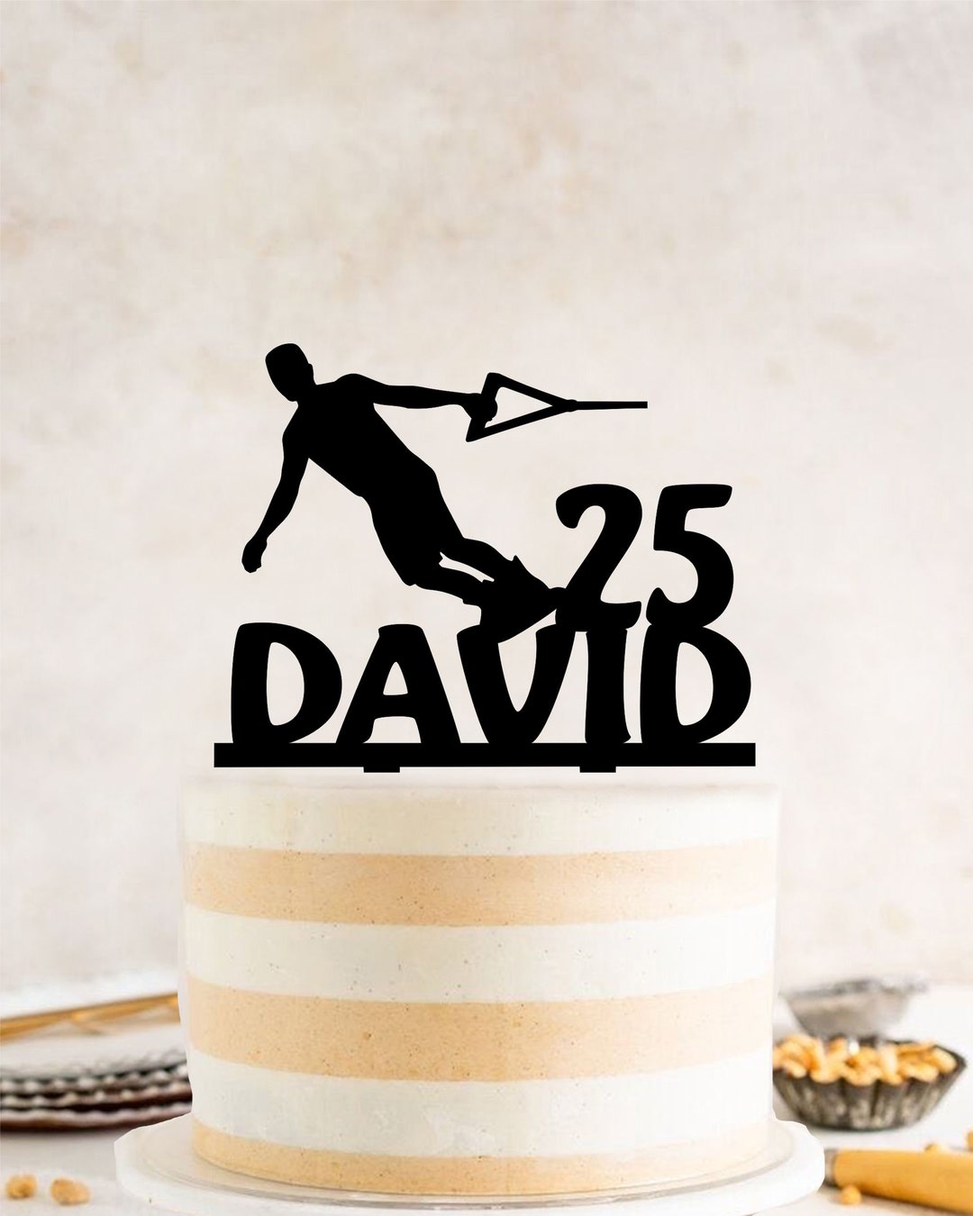 Water Skiing Birthday Cake Topper, Custom Cake Topper, Mono Skiing Cake ...