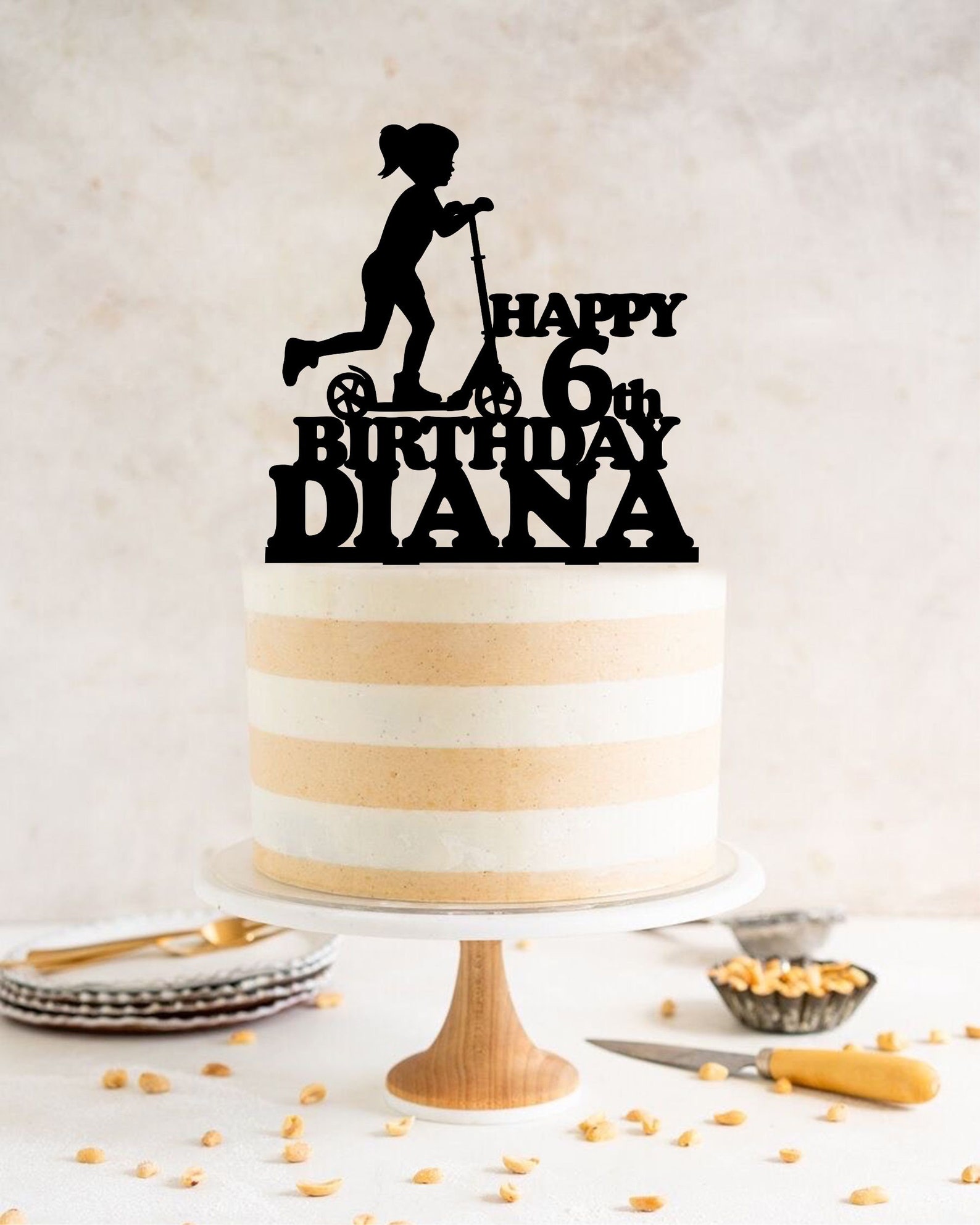 Scooter Cake Topper, Push Scooter Birthday Party Decor, Girls Birthday ...