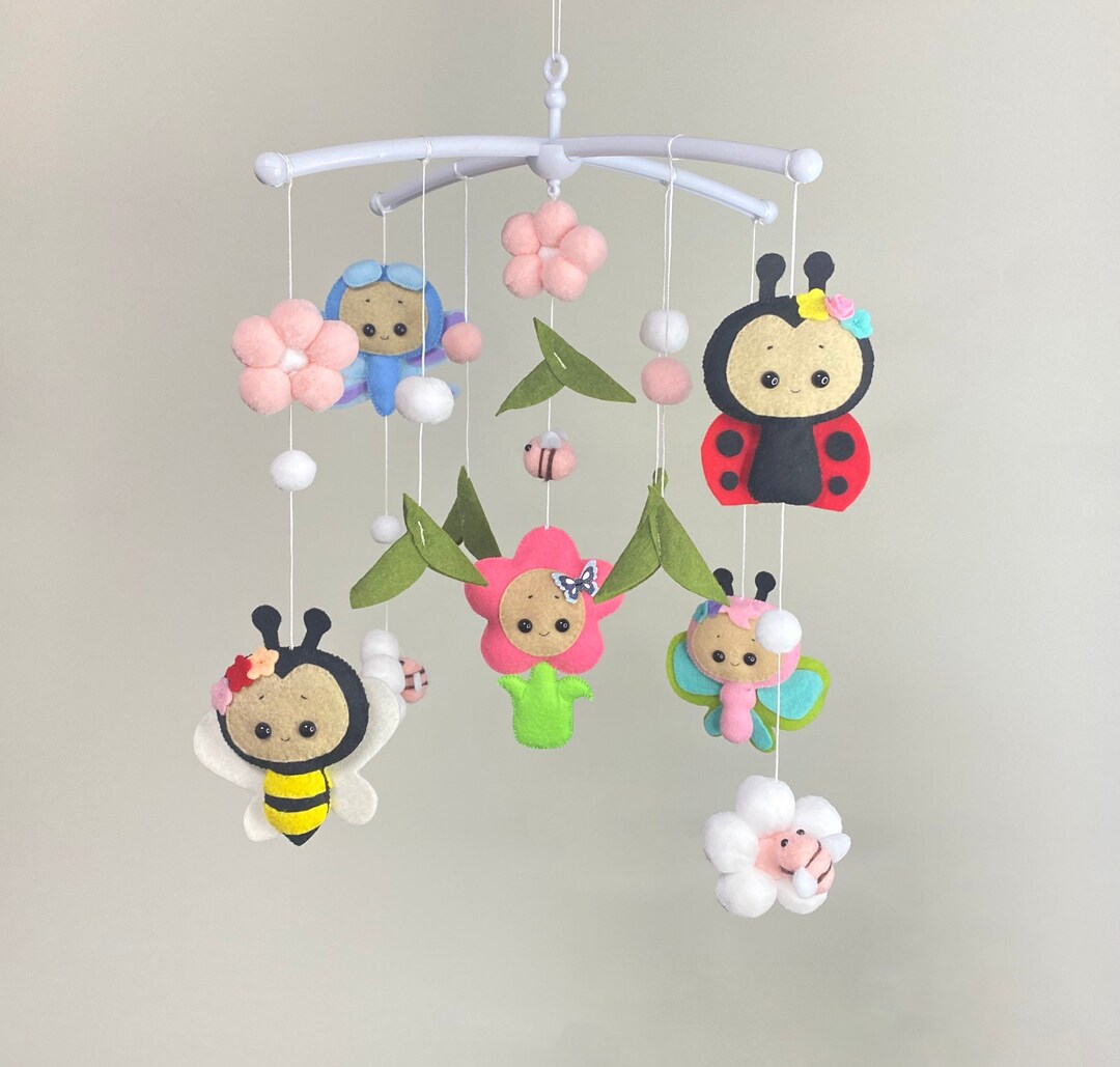 Cute Insects Baby Mobile Felt Butterflies Bees Ladybug and Flowers Crib ...