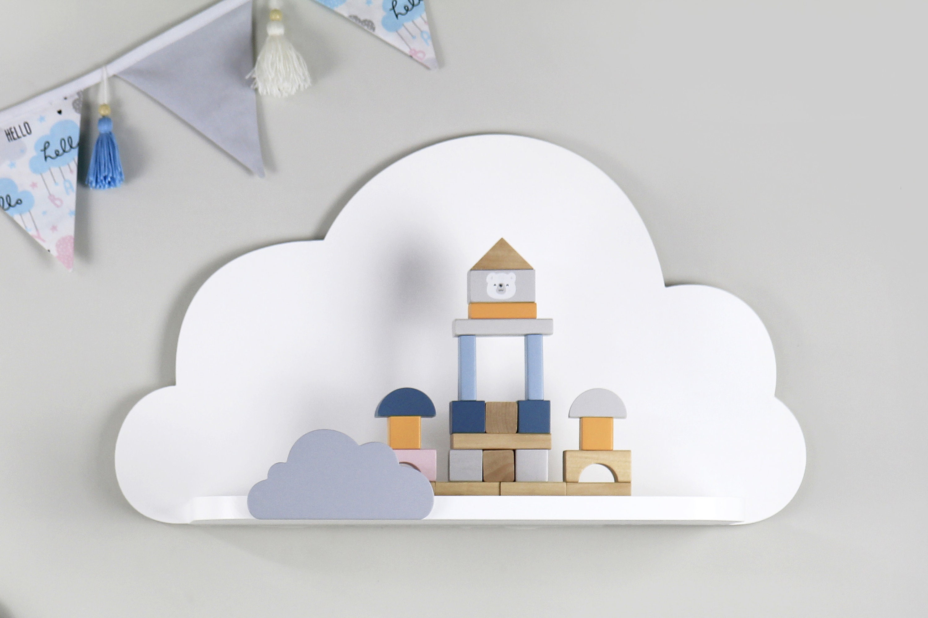 Cloud Bookshelves, White Wood Shelf, Toddler Nursery Decor, Kids Toys ...
