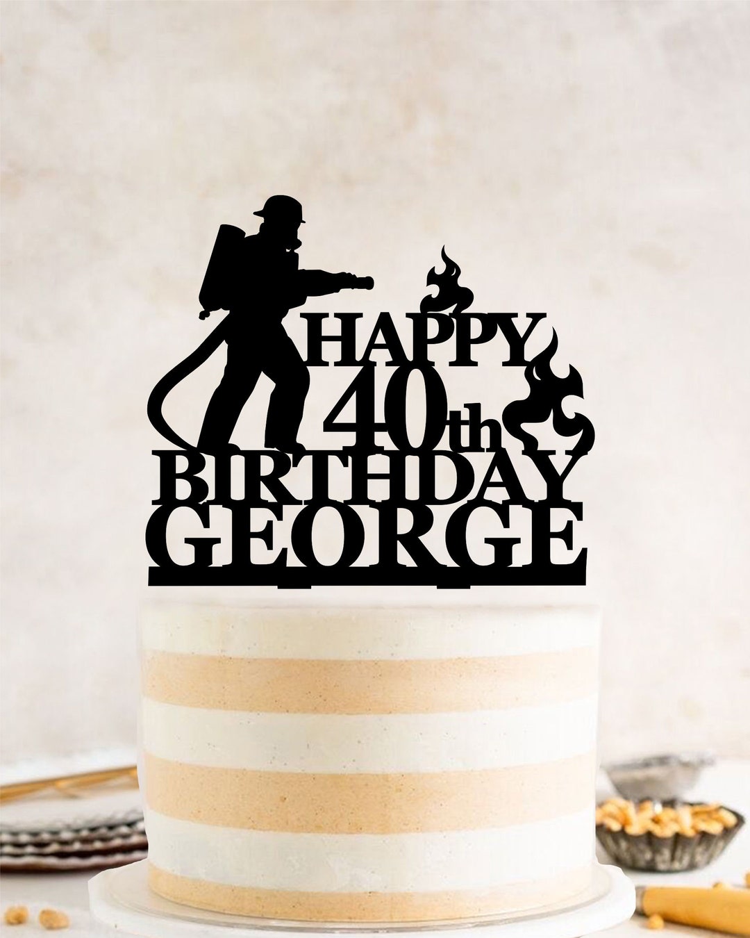 Firefighter Birthday Cake Topper, Personalized Cake Topper, Topper With ...