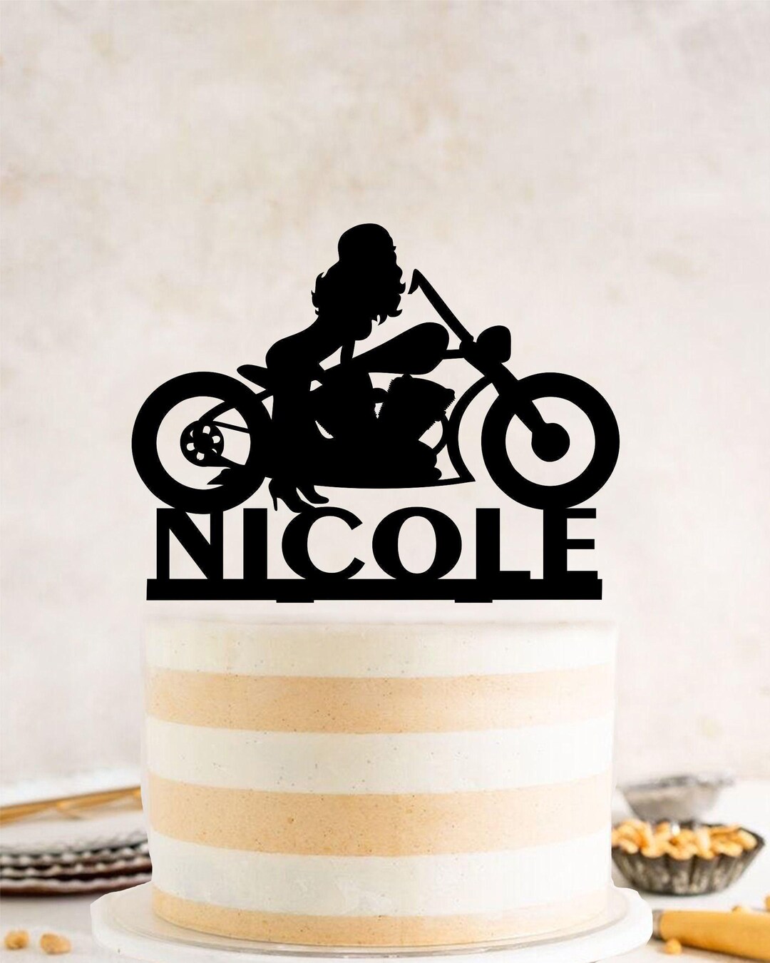 Motocycle Birthday Cake Topper, Female Motocycle Rider Cake Topper ...