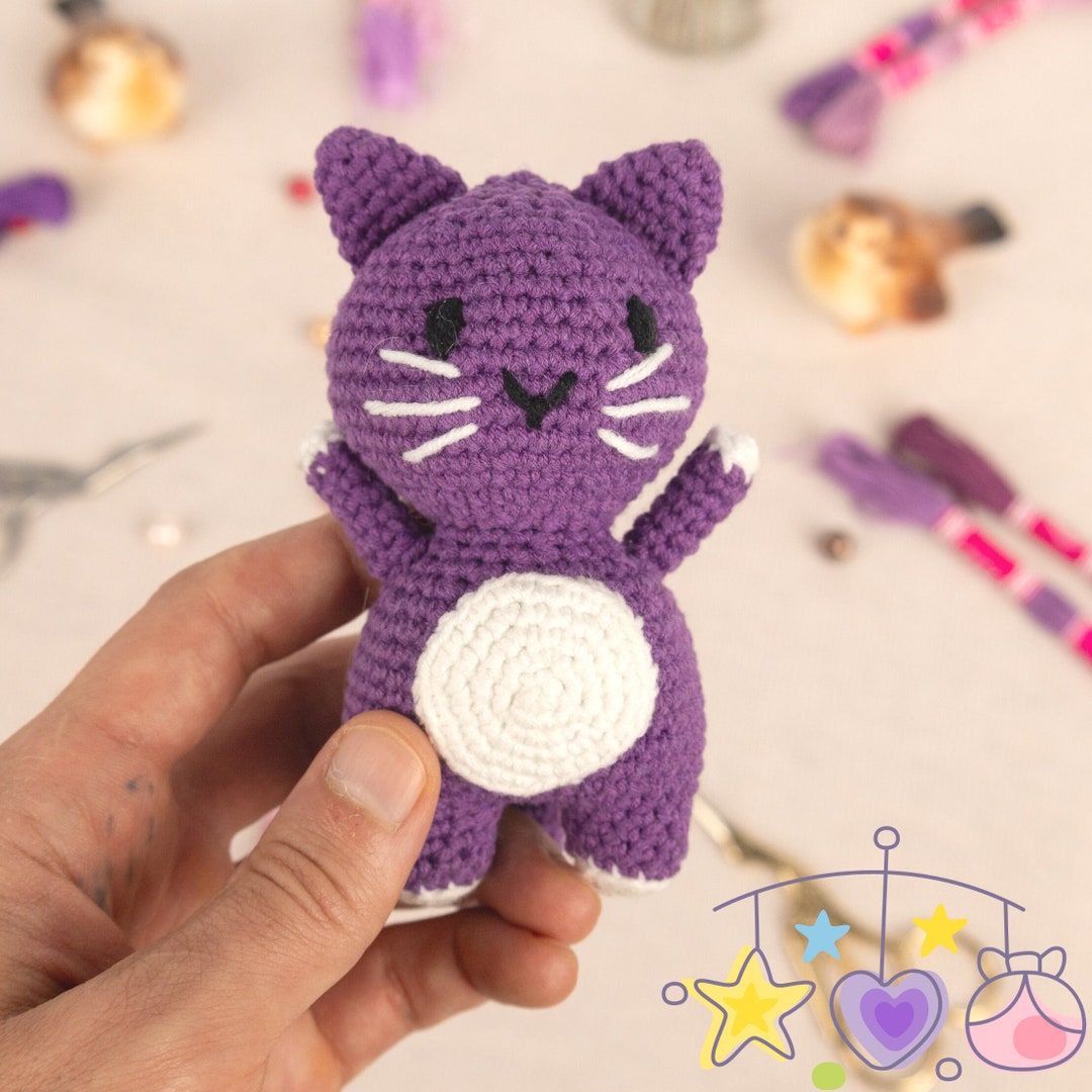 Purple Crochet Cat Plushie, Stuffed Cat Plush Toy, Gift for Kids - Etsy
