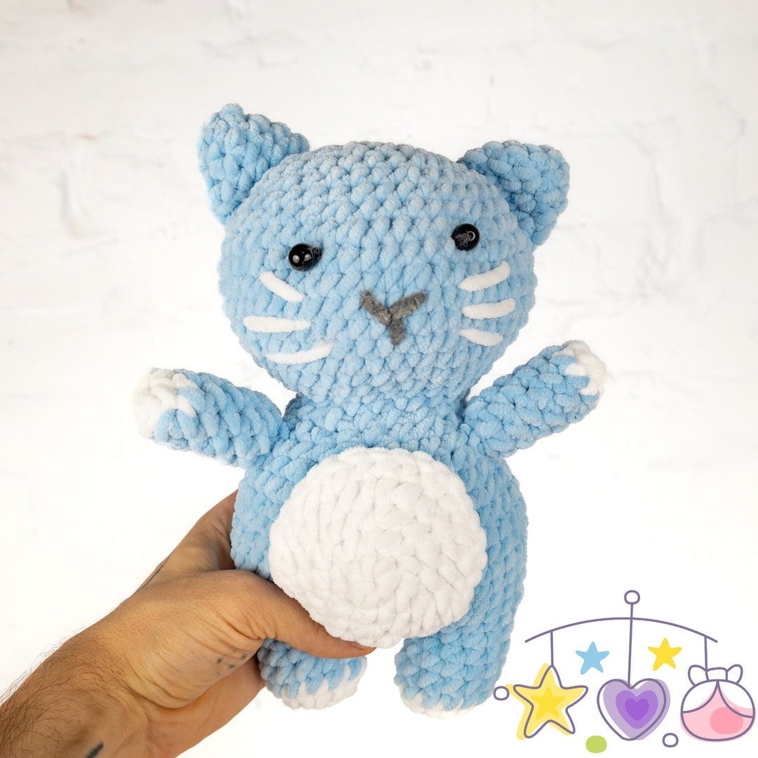 Blue Crochet Cat Plushie, Stuffed Cat Plush Toy, Gift for Kids - Etsy