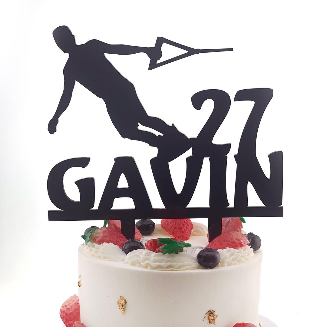 Water Skiing Birthday Cake Topper, Custom Cake Topper, Mono Skiing Cake ...